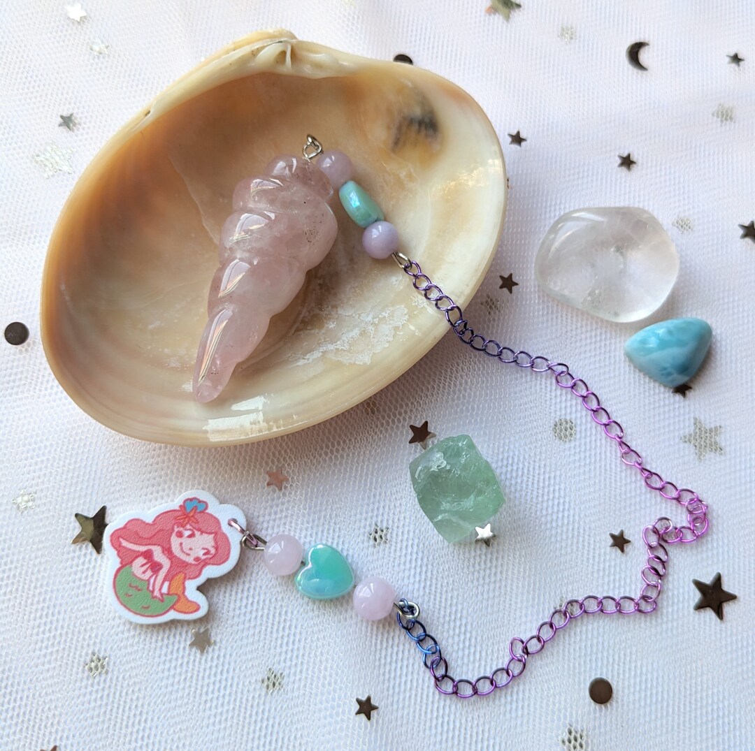 Mermaid Pink Crystal Pendulum, Rose Quartz Pendulum, Siren Crystal ...