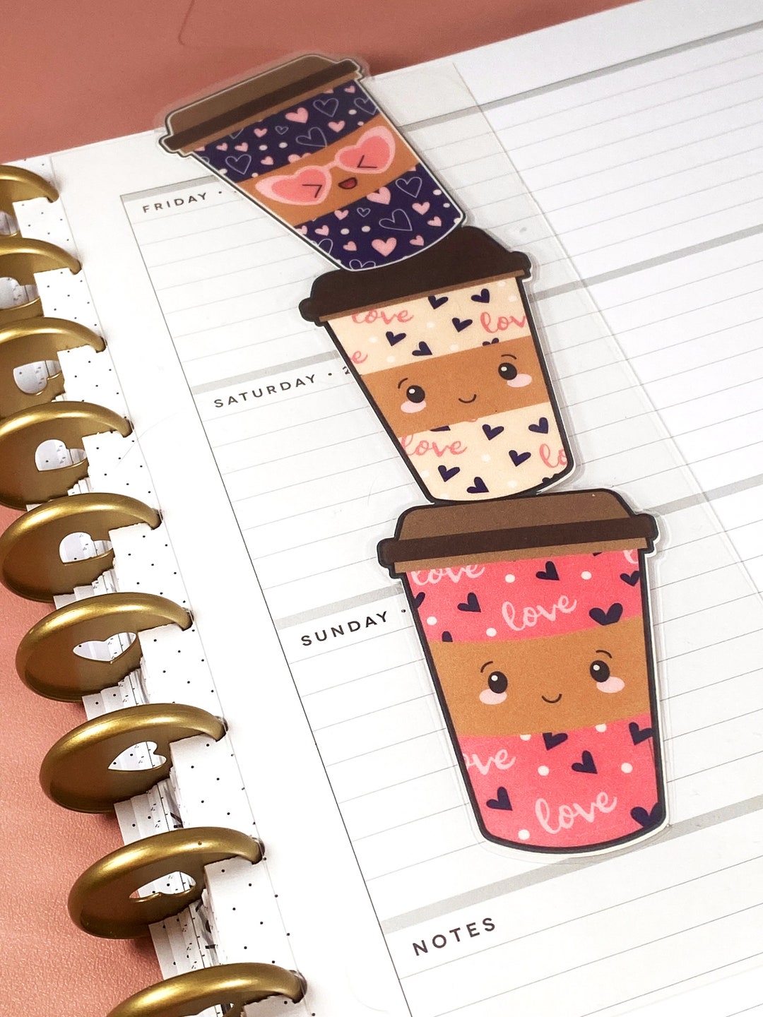 Handmade Stacked Coffee Cup Bookmark: Planner Accessory Christmas Gift ...