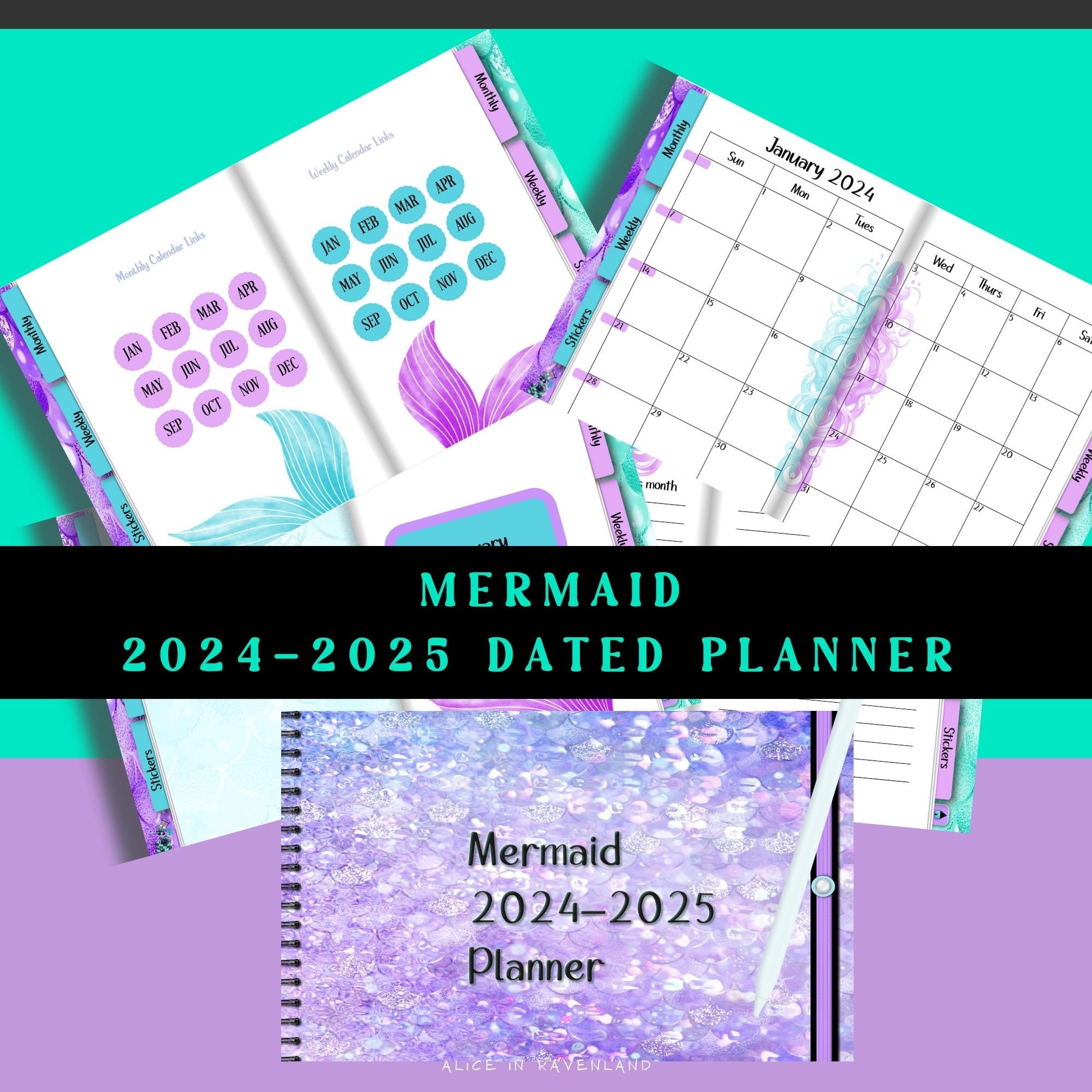 Mermaid Calendar 2024, Mermaid Planner, Mermaid Digital Download ...