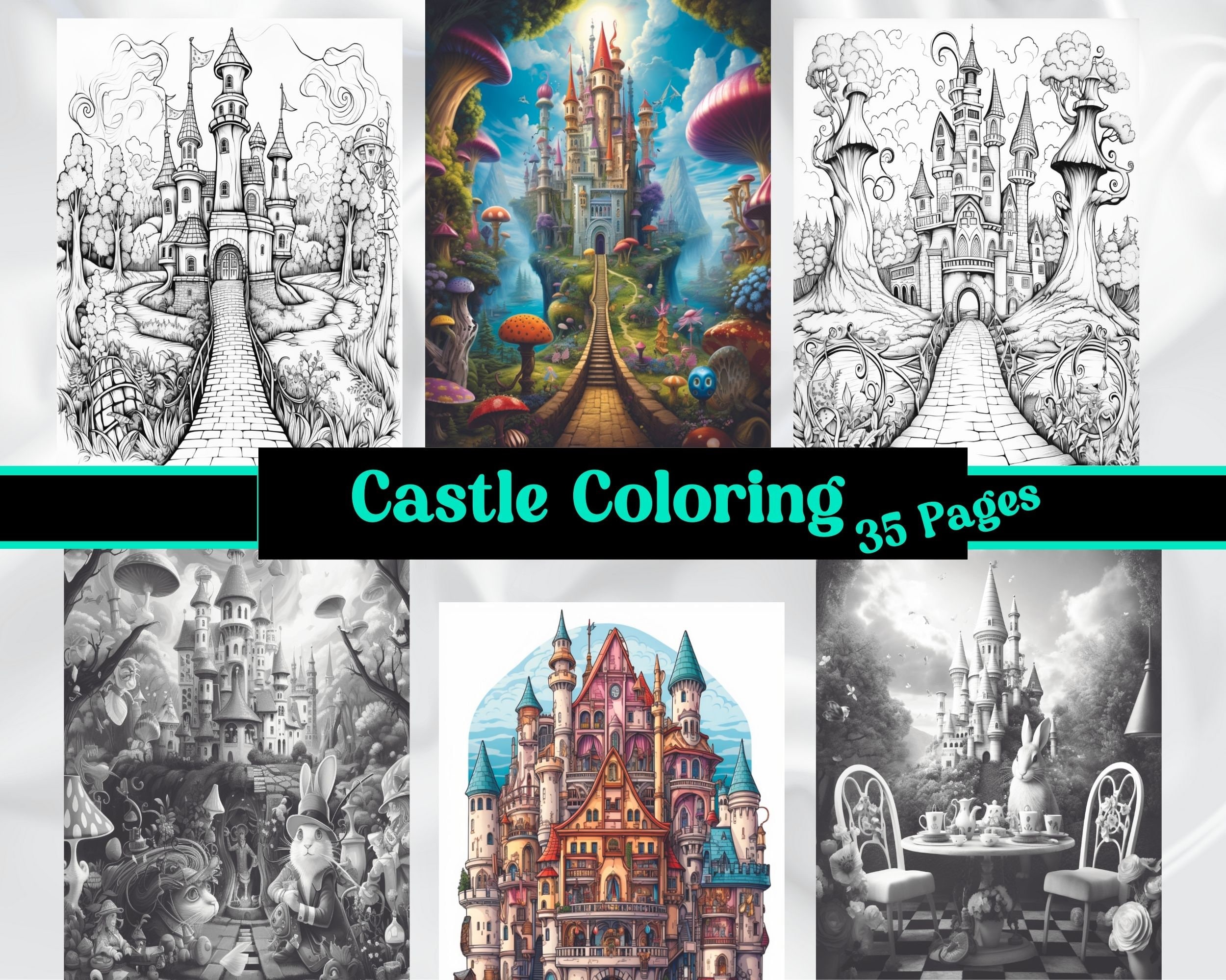 Castle Coloring Book, Fantasy Coloring Book, Alice in Wonderland ...