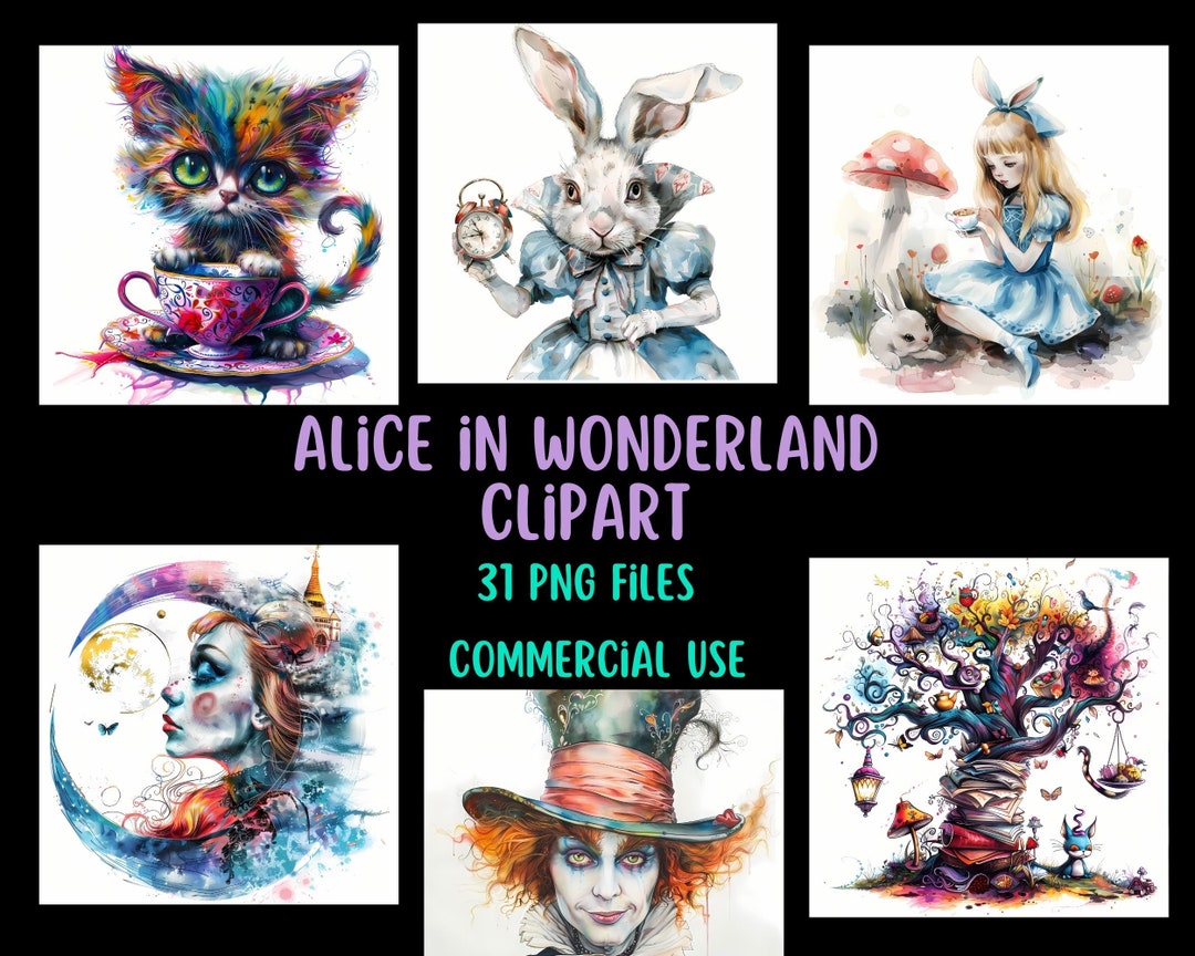 Alice in Wonderland Clipart Commerical Use, Png Clipart Bundle, Alice ...