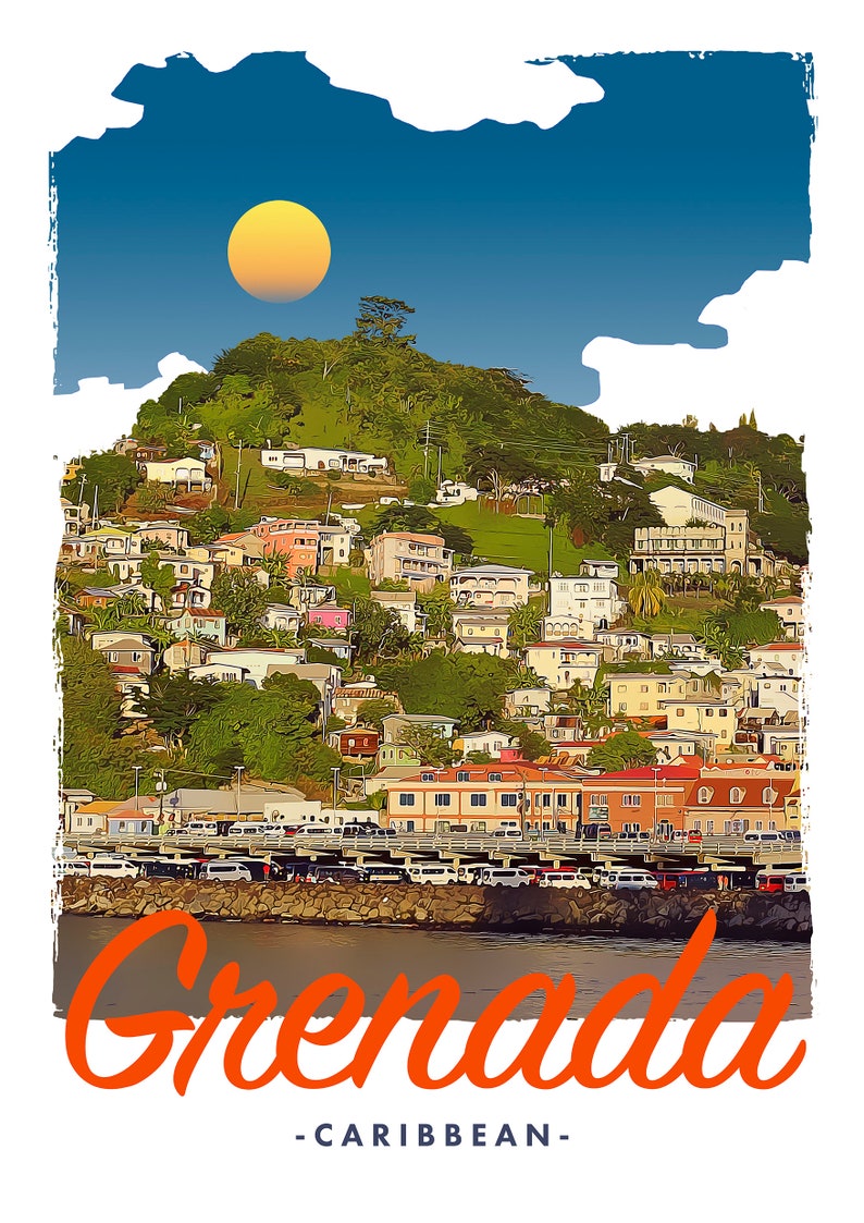 Retro Vintage Style Travel Poster or Canvas Picture Grenada | Etsy