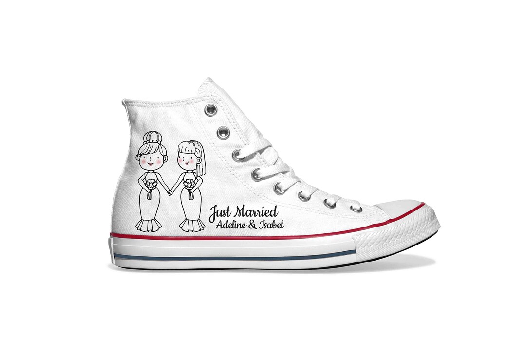 Just Married Girl Couple Converse Chucks (white) - Customizable With ...
