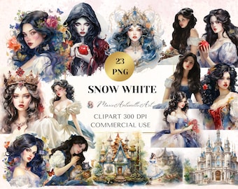 WHITE SNOW Clipart Fairy Tale Princess Watercolor Clipart - Etsy