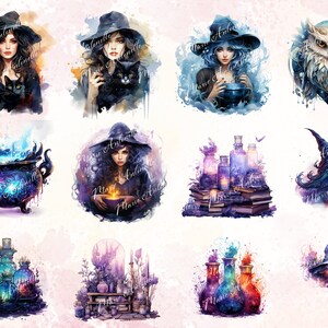 Witches Watercolor Clipart, Digital Clipart Bundle, Witch Bundle PNG ...