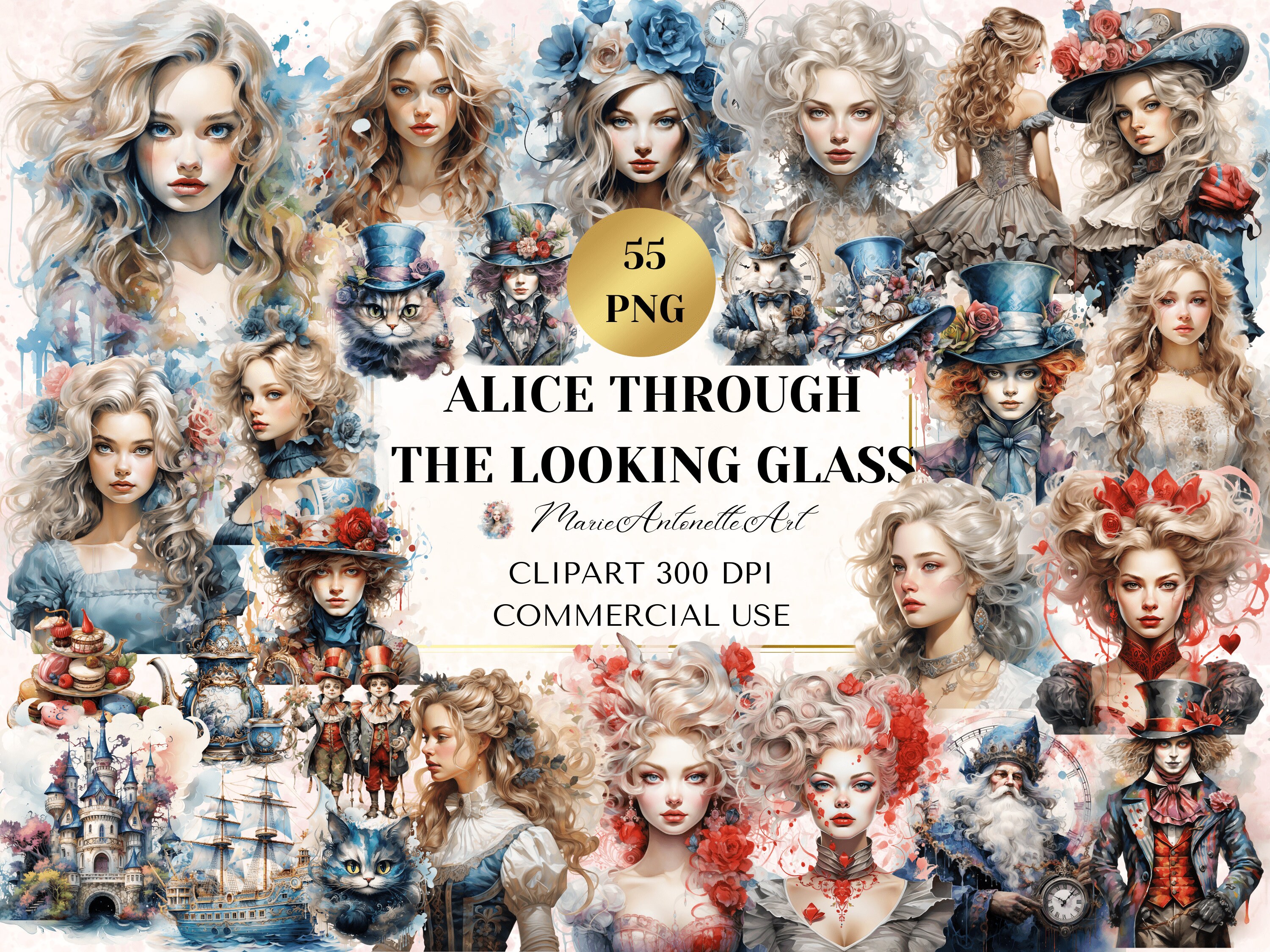 Alice in Wonderland Watercolor Clipart Bundle, Digital Clipart Bundle ...