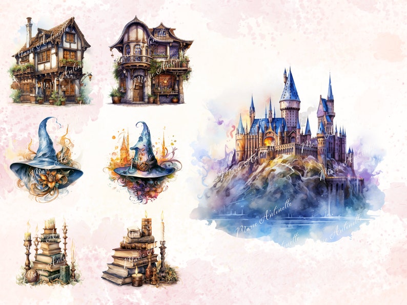 Wizarding School Watercolor Clipart, Digital Clipart Bundle, Wizard ...