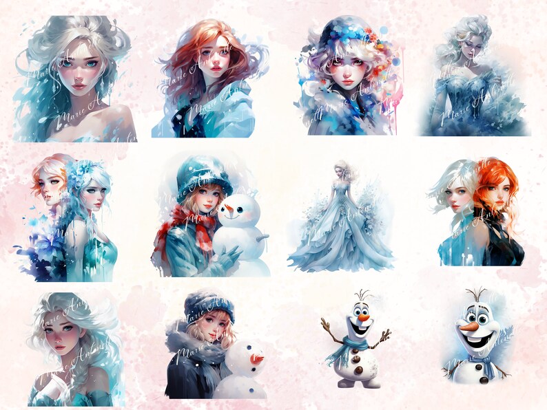 Elsa & Anna Watercolor Clipart Bundle, Digital Clipart Bundle, Fairy ...