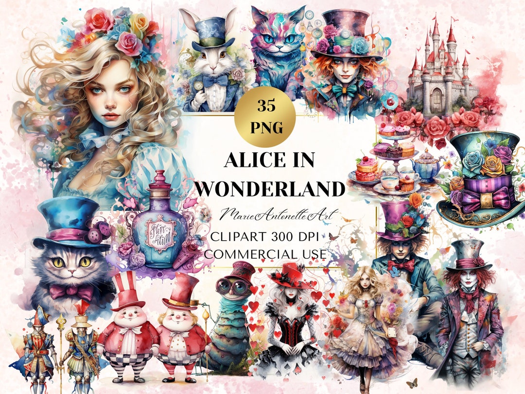 Alice in Wonderland Watercolor Clipart, Digital Clipart Bundle, Fairy ...