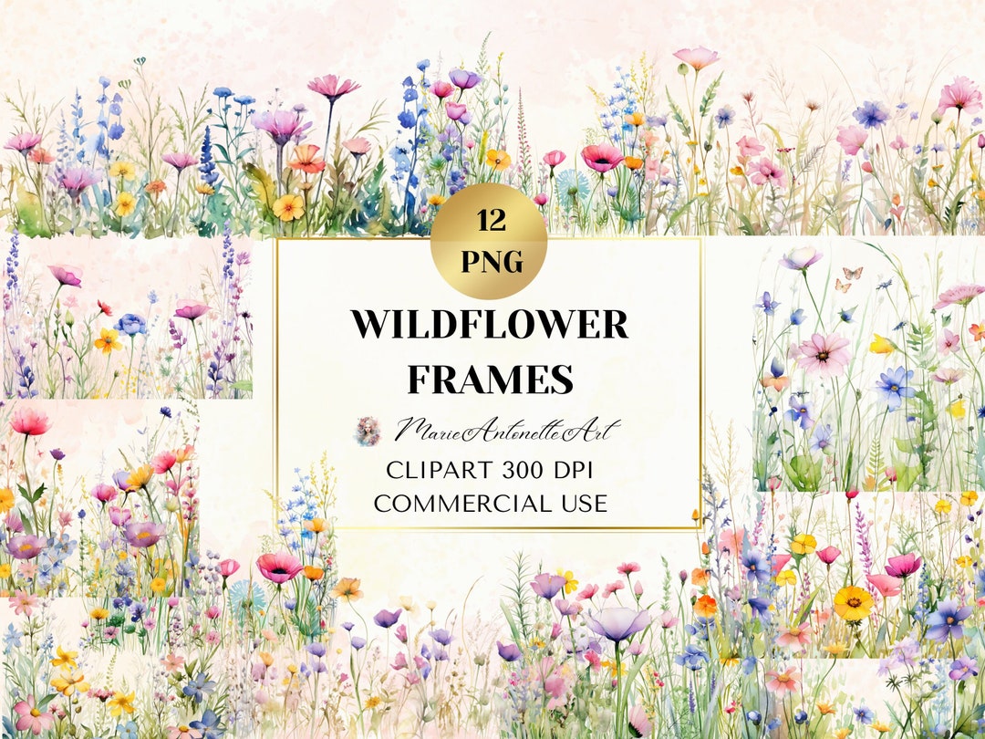 Wildflower Frames, Invitation Borders, Digital Clipart Bundle ...