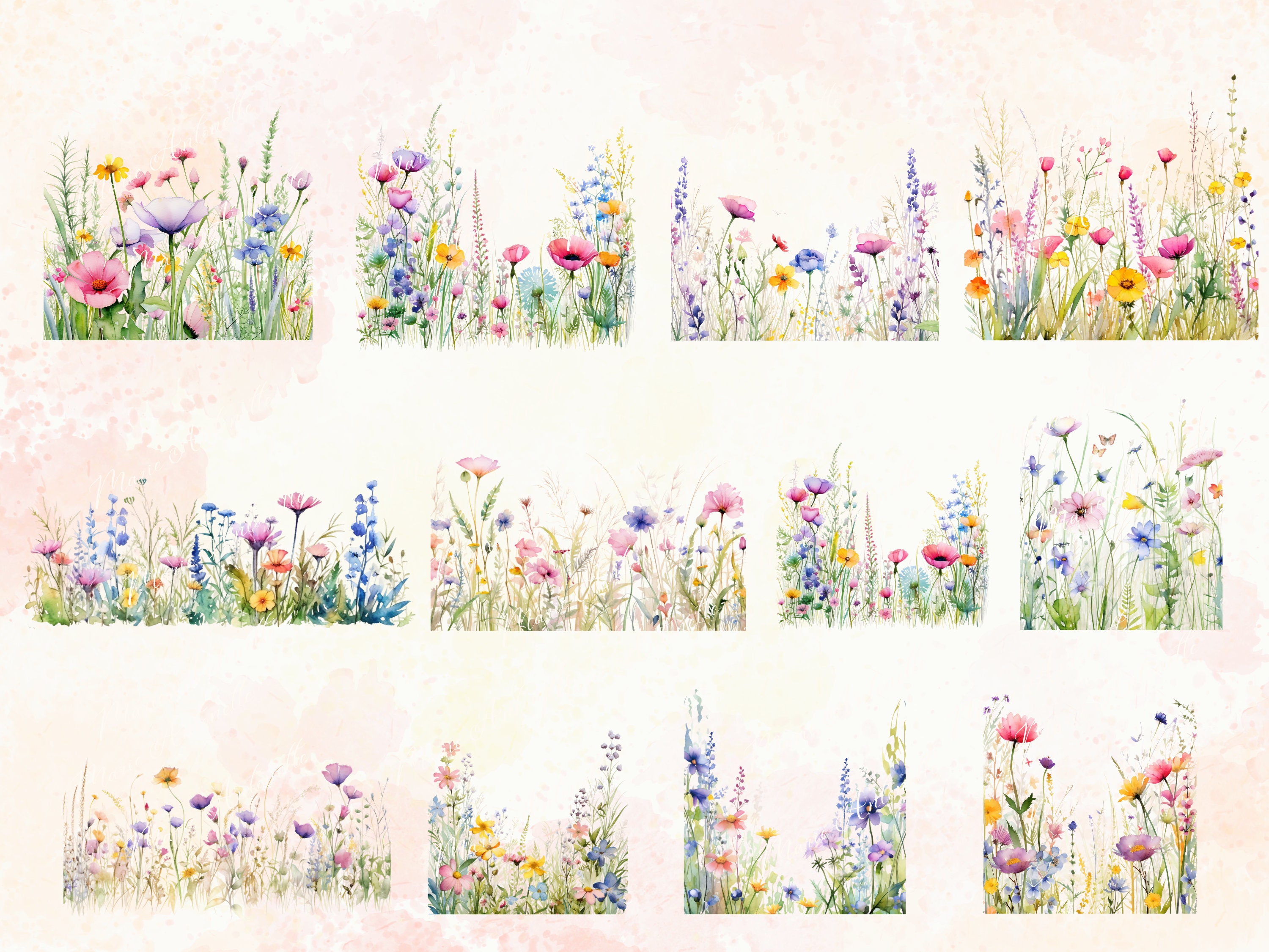 Wildflower Frames, Invitation Borders, Digital Clipart Bundle ...