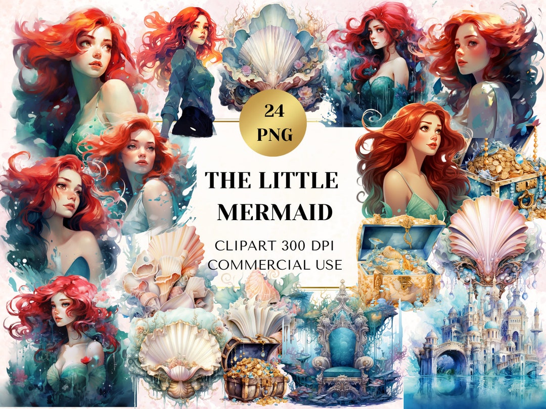 The Little Mermaid Watercolor Clipart Digital Clipart - Etsy