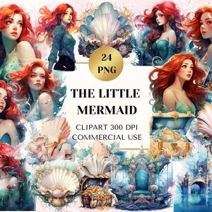 The Little Mermaid Watercolor Clipart Digital Clipart - Etsy