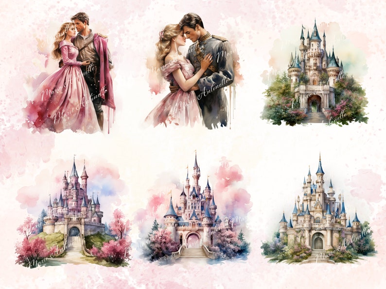 Sleeping Beauty Watercolor Clipart, Digital Clipart Bundle, Fairy Tale ...