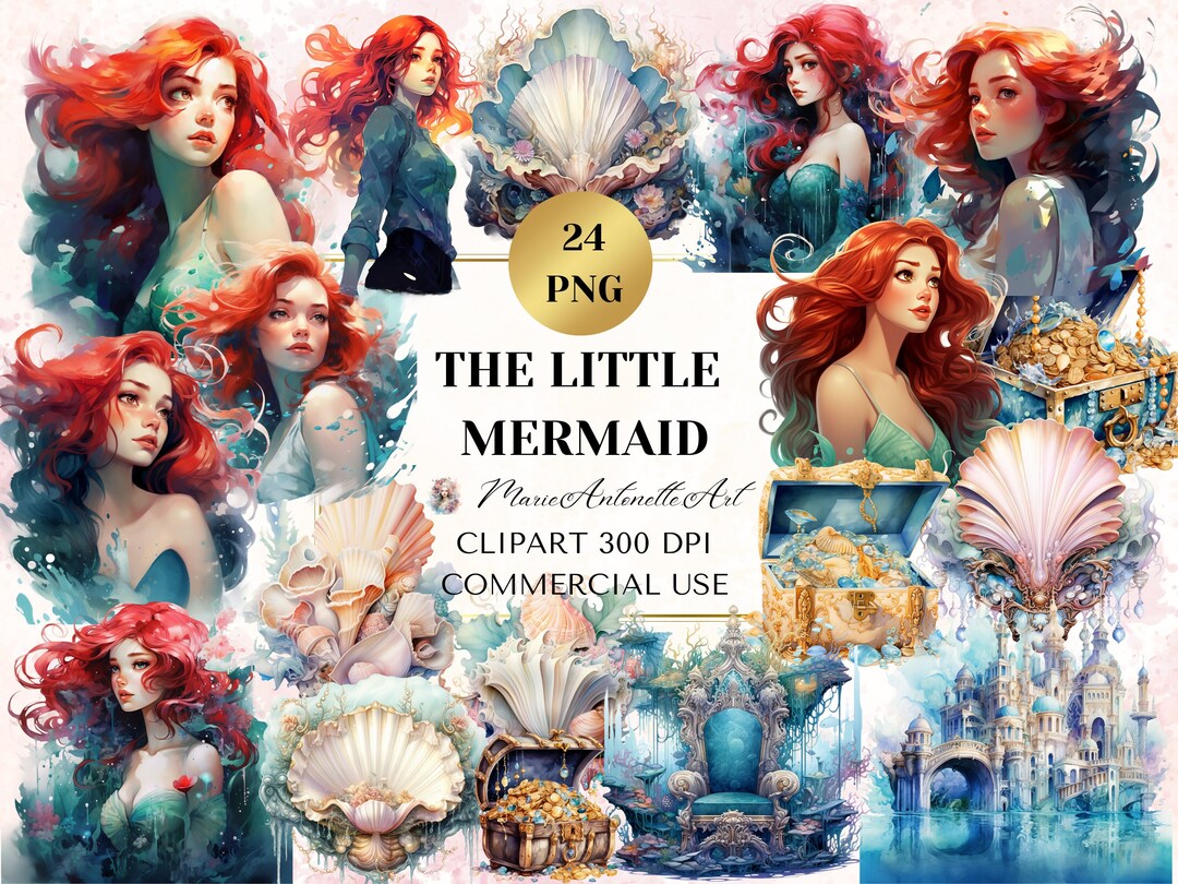 The Little Mermaid Watercolor Clipart, Digital Clipart Bundle, Fairy ...