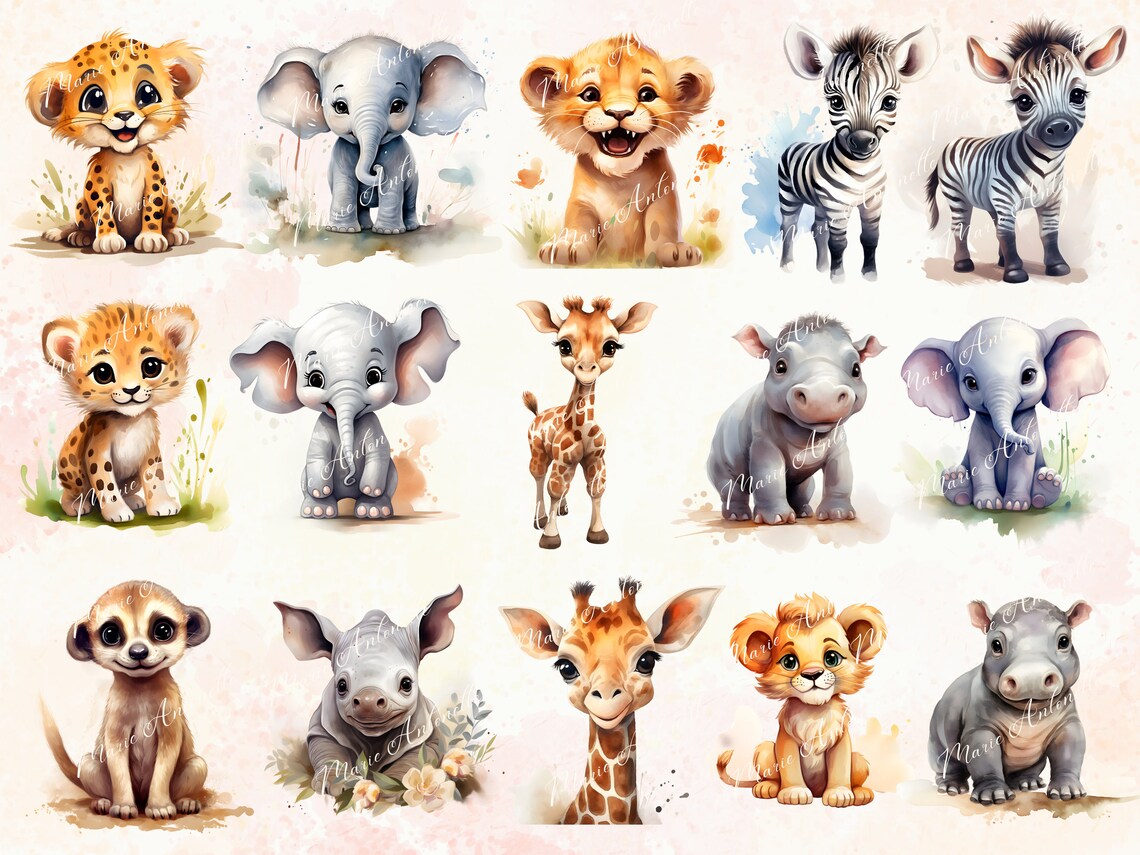 Safari Baby Animals Clipart Bundle, Nursery Animals PNG, Baby Shower ...