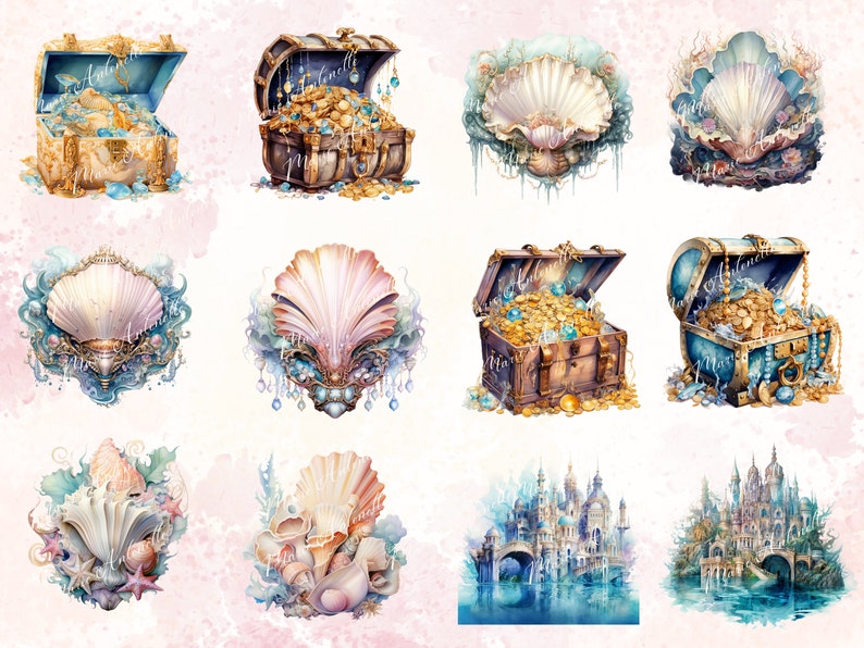 The Little Mermaid Watercolor Clipart, Digital Clipart Bundle, Fairy ...