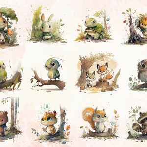 Animals in the Forest Watercolor Clipart Bundle, Digital Clipart Bundle ...