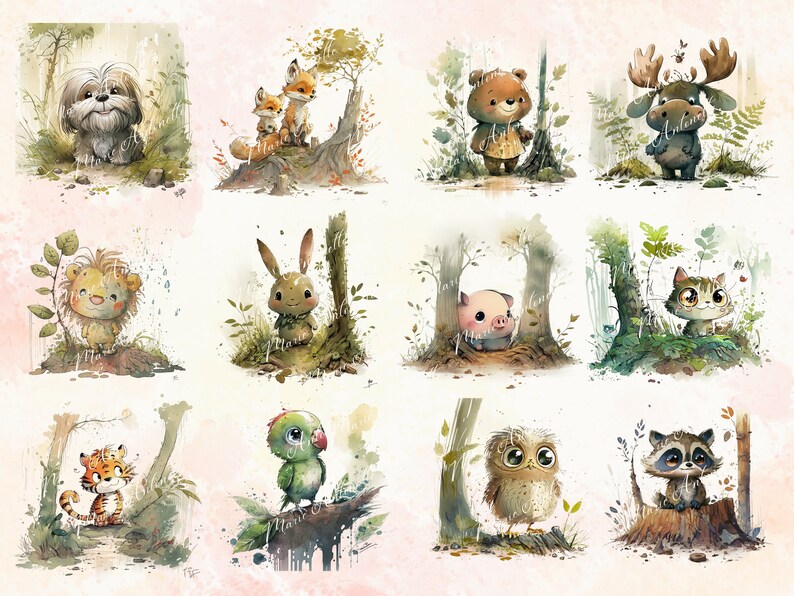 Animals in the Forest Watercolor Clipart Bundle, Digital Clipart Bundle ...