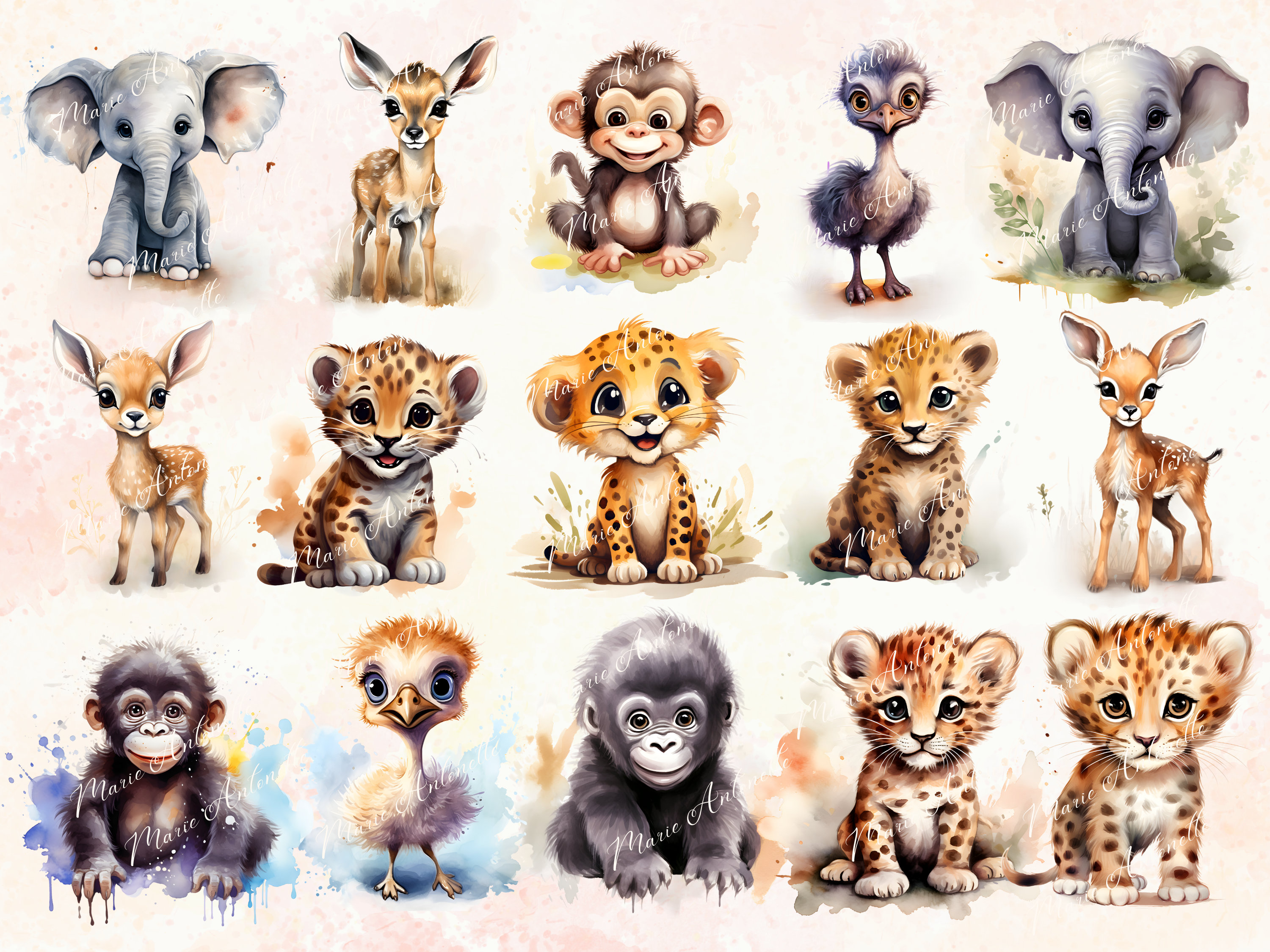 Safari Baby Animals Clipart Bundle, Nursery Animals PNG, Baby Shower ...