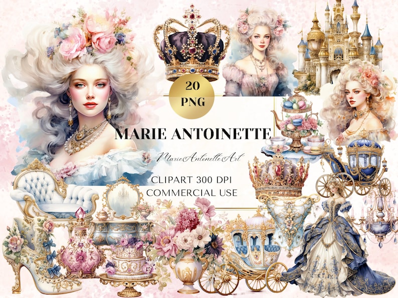 Marie Antoinette Watercolor Clipart, Princess Digital Watercolor PNG ...