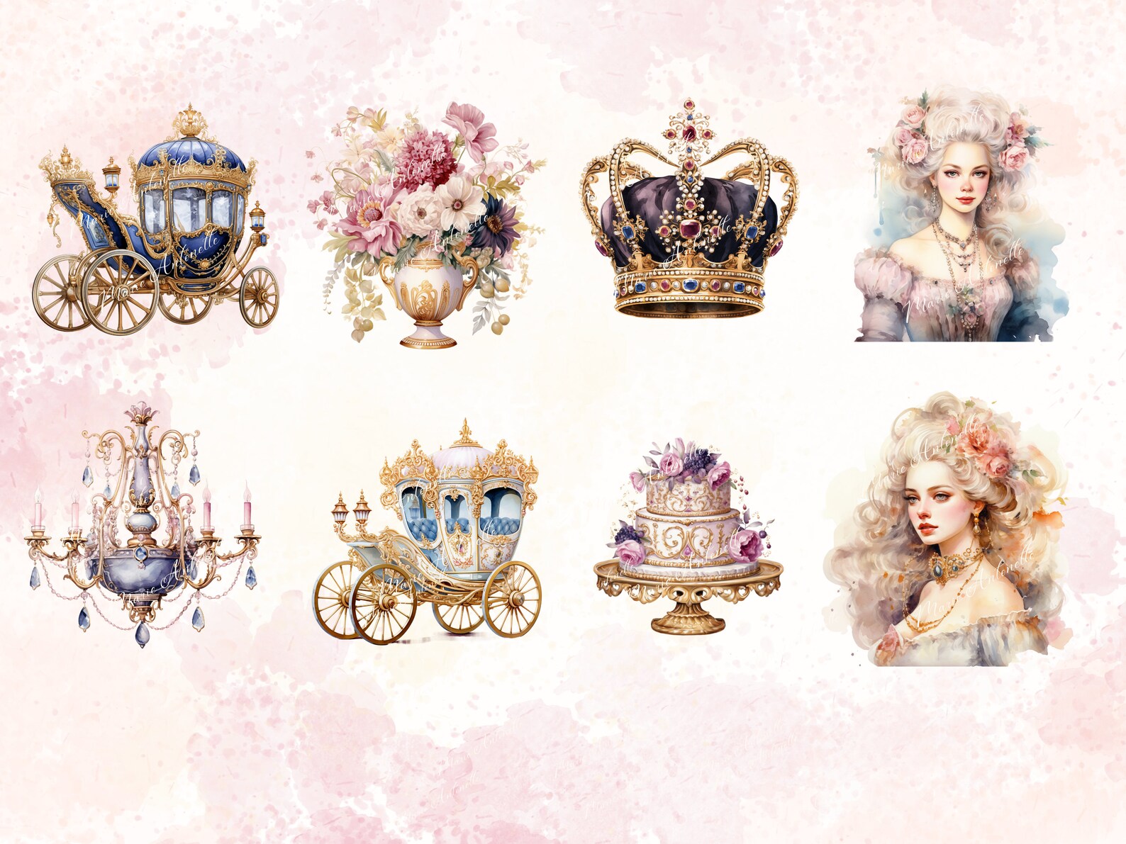 Marie Antoinette Watercolor Clipart, Princess Digital Watercolor PNG ...