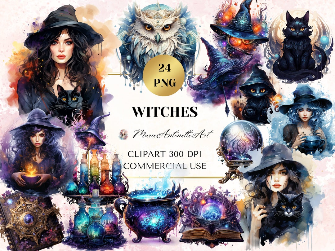Witches Watercolor Clipart, Digital Clipart Bundle, Witch Bundle PNG ...