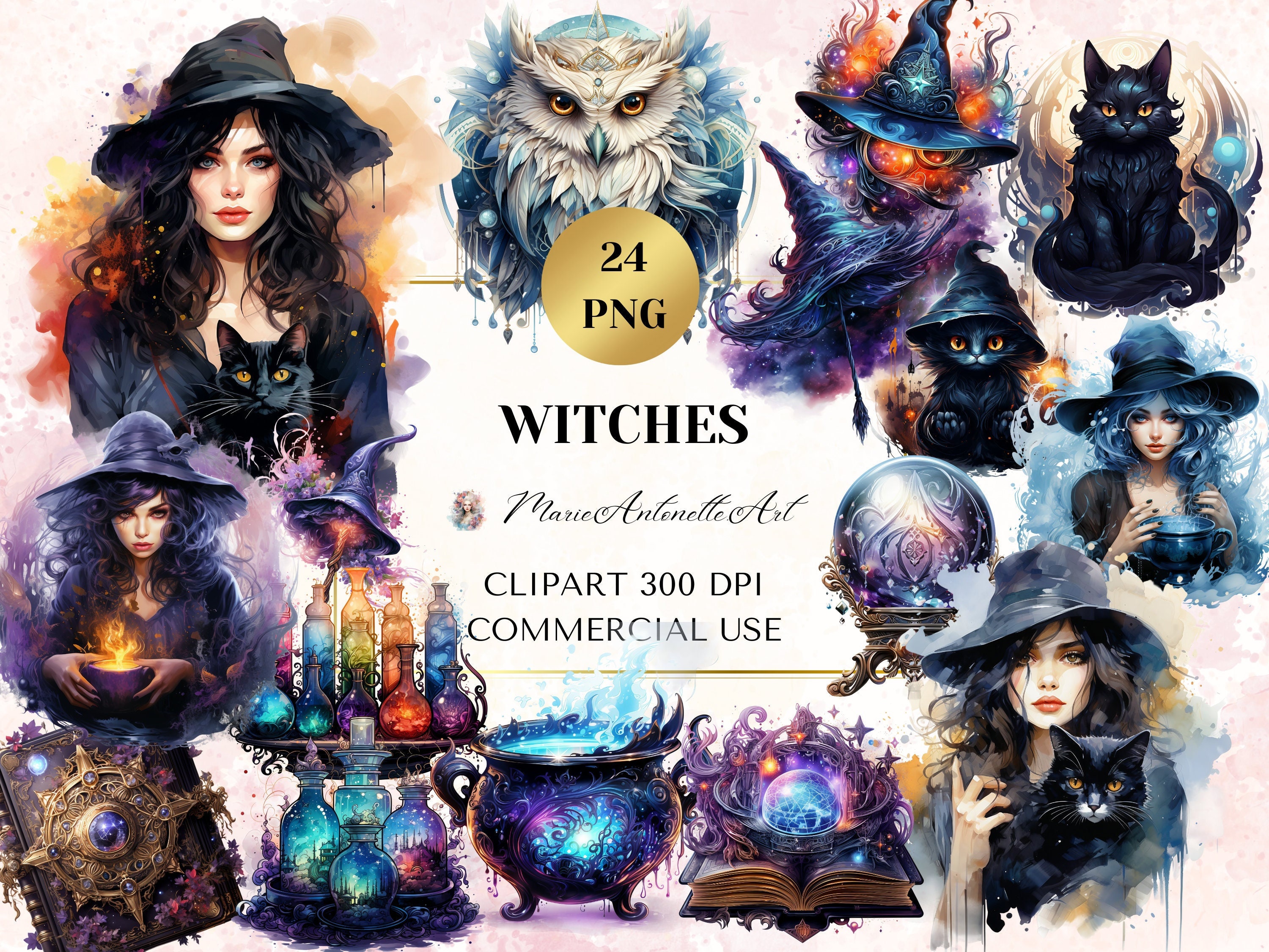 Witches Watercolor Clipart, Digital Clipart Bundle, Witch Bundle PNG ...