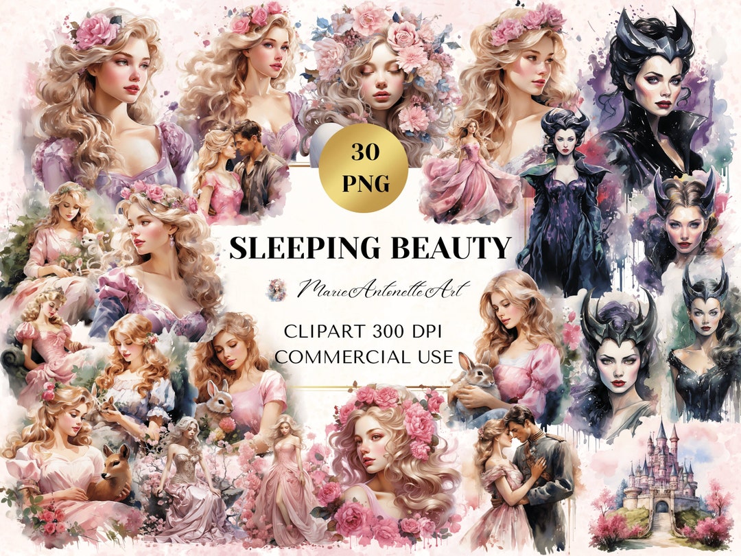 Sleeping Beauty Watercolor Clipart, Digital Clipart Bundle, Fairy Tale ...