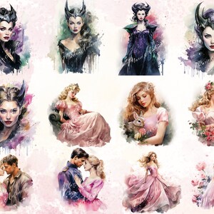 Sleeping Beauty Watercolor Clipart, Digital Clipart Bundle, Fairy Tale ...