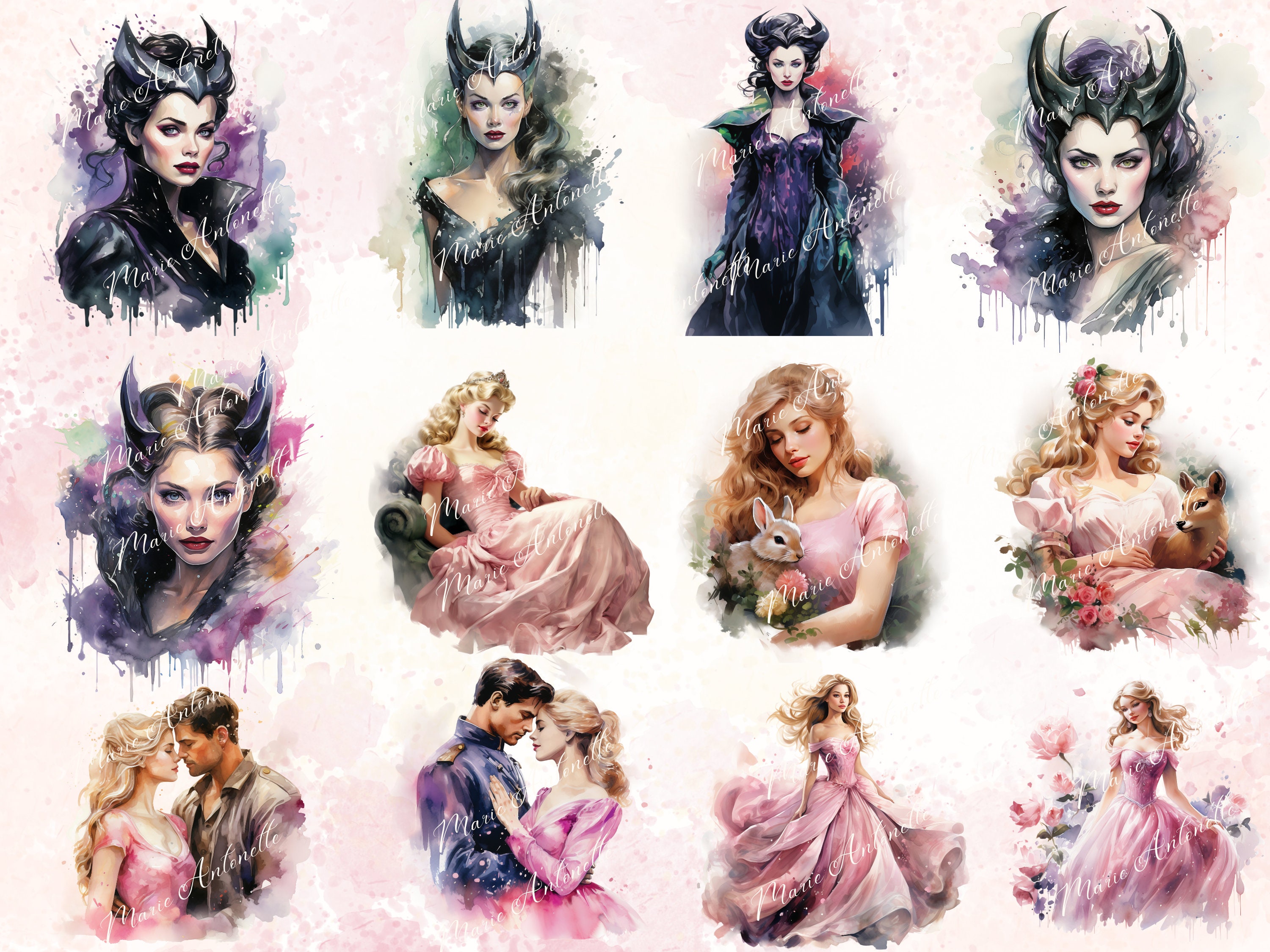 Sleeping Beauty Watercolor Clipart, Digital Clipart Bundle, Fairy Tale ...