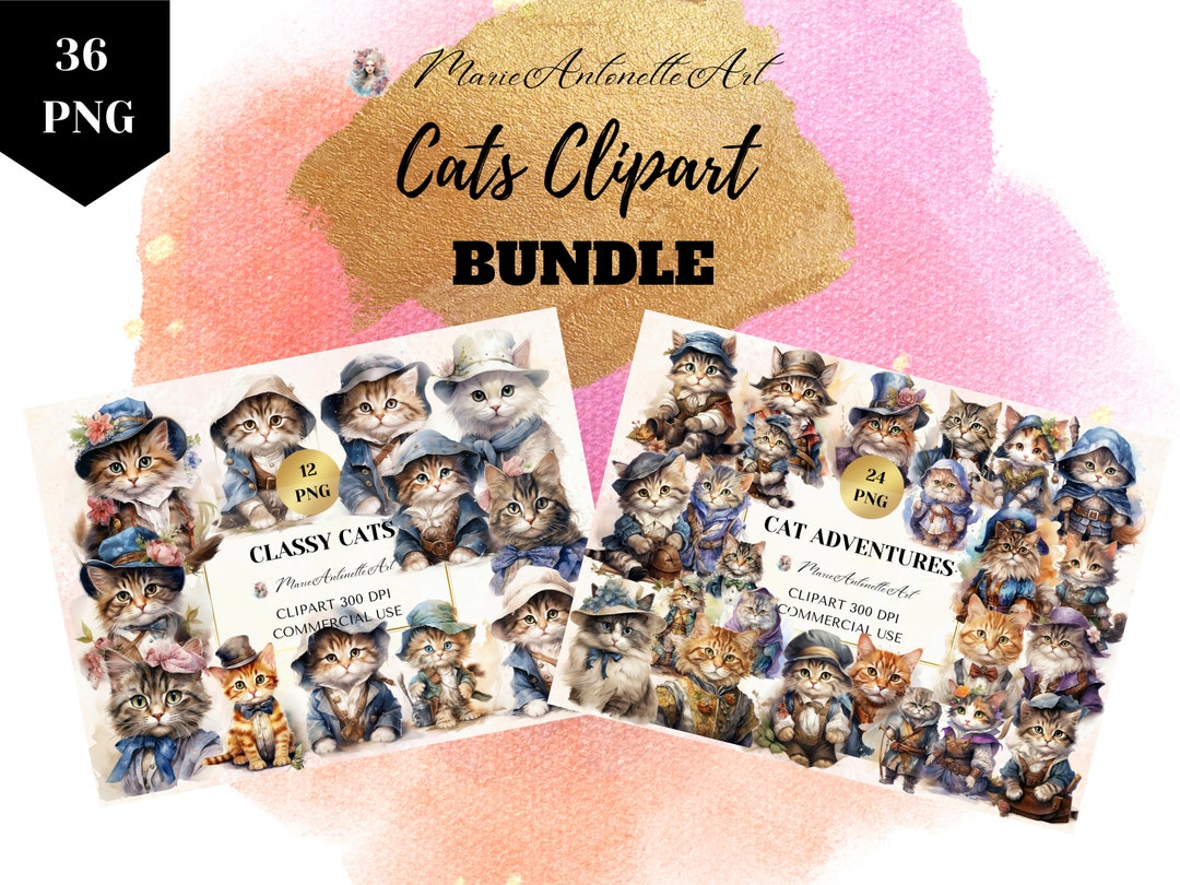 Cats Watercolor Clipart Bundle, Cat Watercolor Clipart, Digital Clipart ...