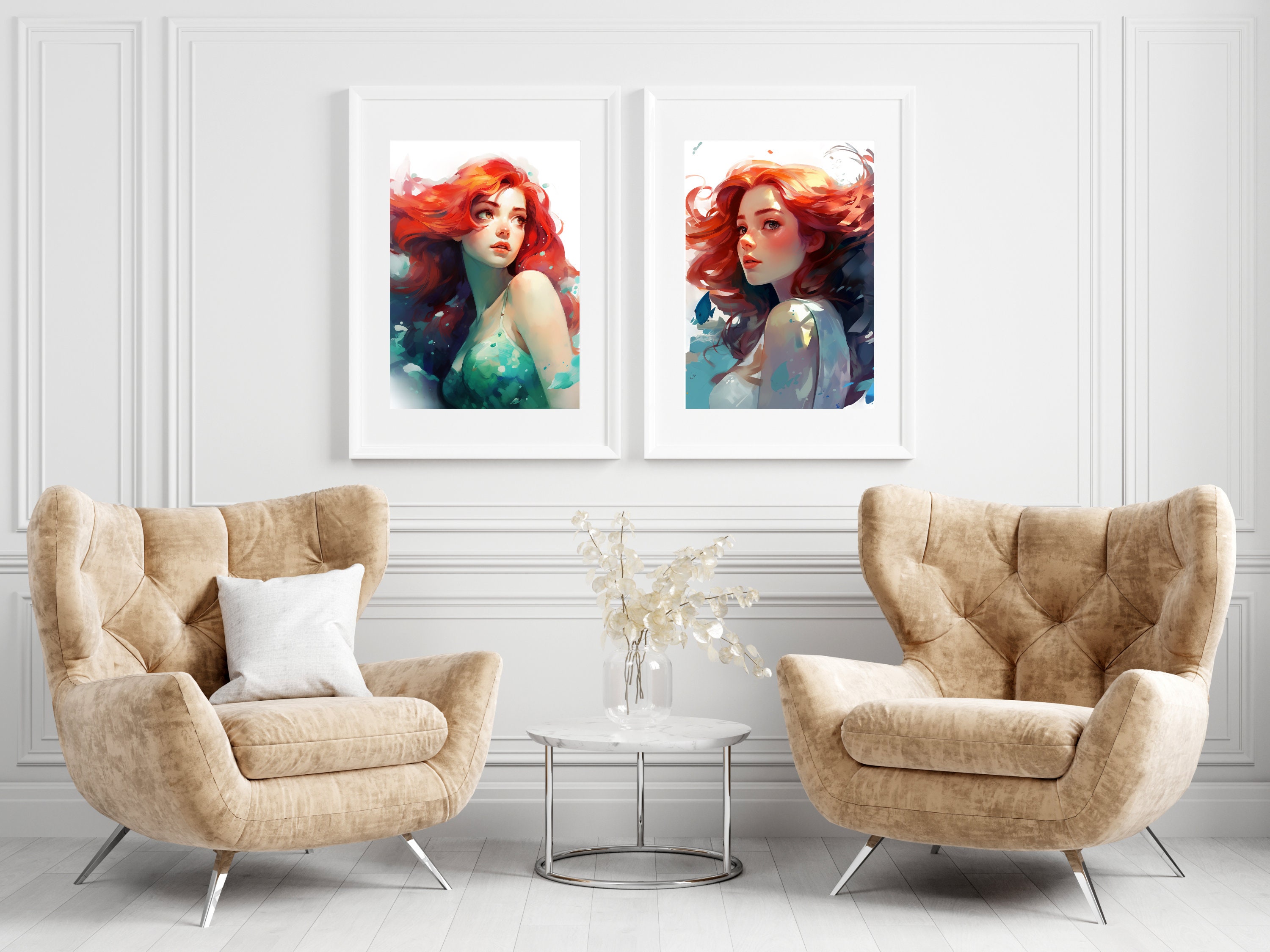 The Little Mermaid Watercolor Clipart, Digital Clipart Bundle, Fairy ...