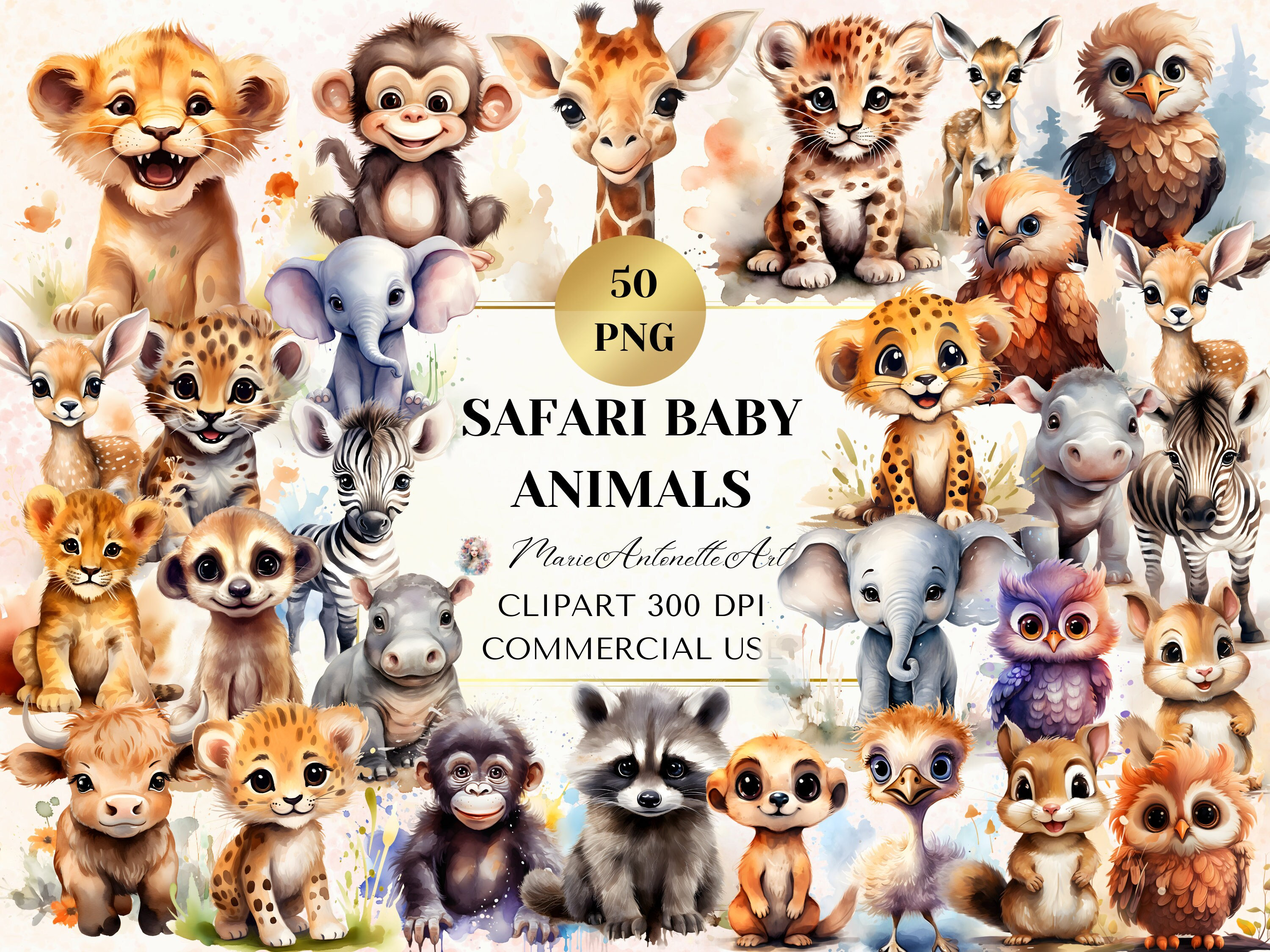 Safari Baby Animals Clipart Bundle, Nursery Animals PNG, Baby Shower ...