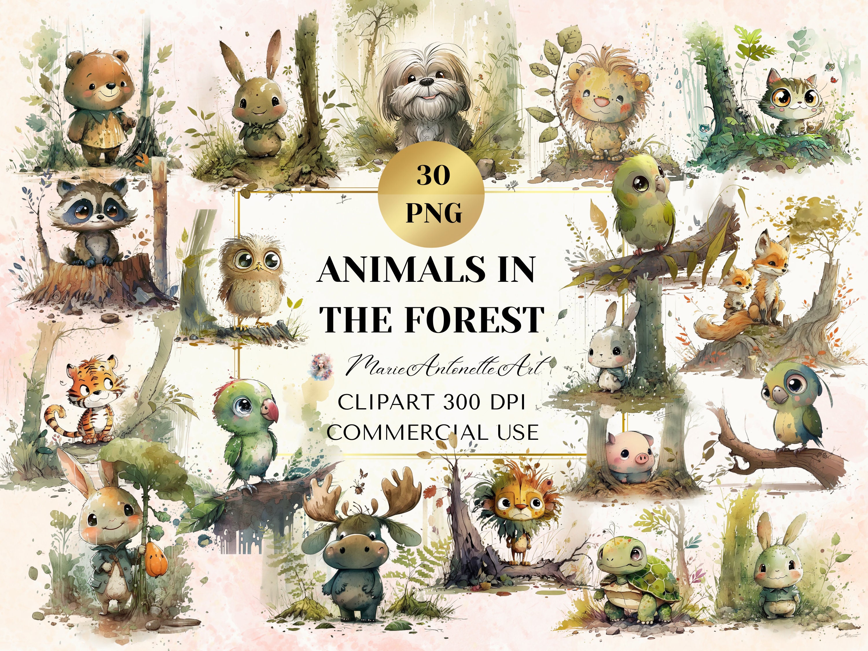 Animals in the Forest Watercolor Clipart Bundle, Digital Clipart Bundle ...