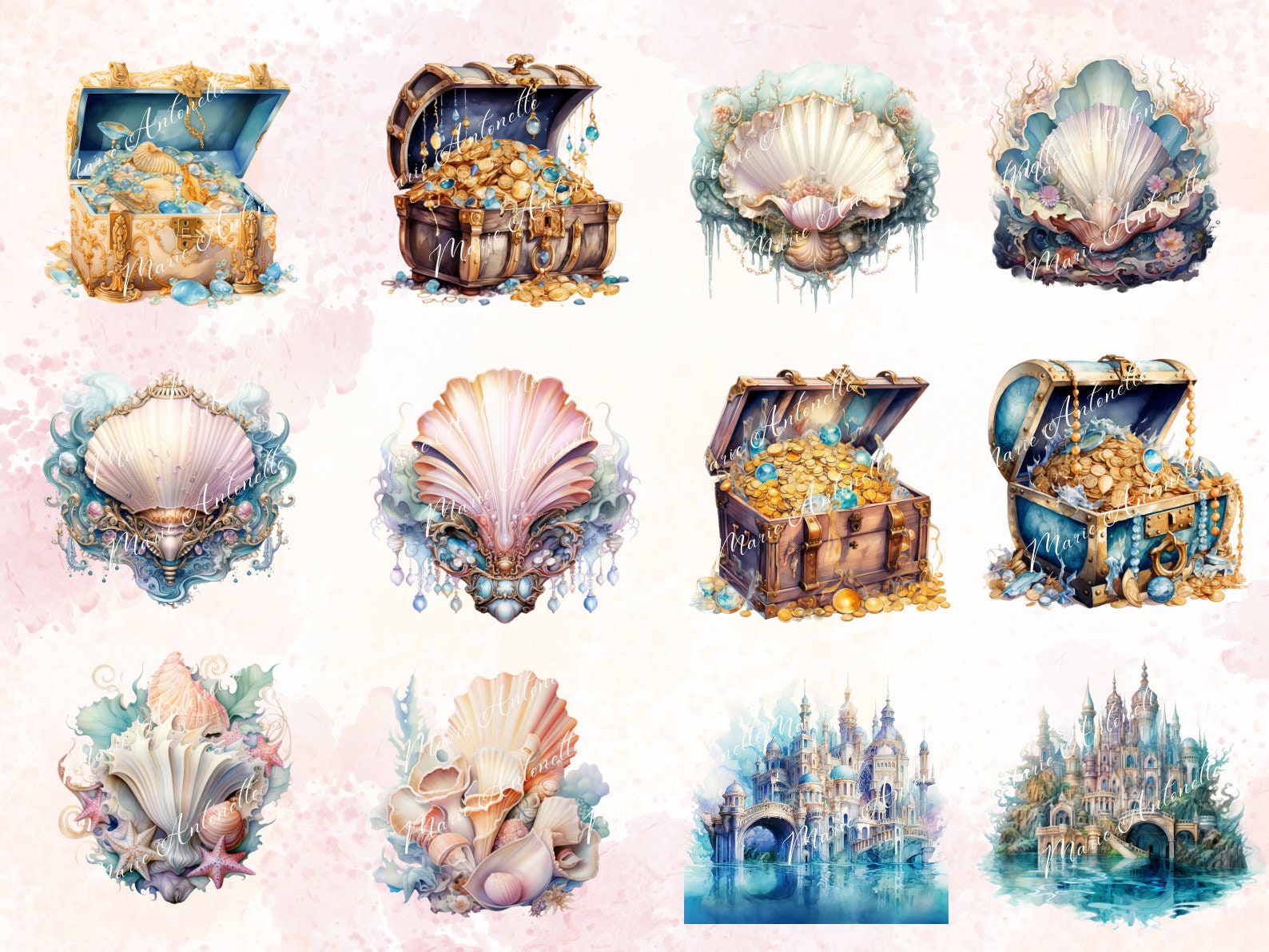 The Little Mermaid Watercolor Clipart Digital Clipart - Etsy
