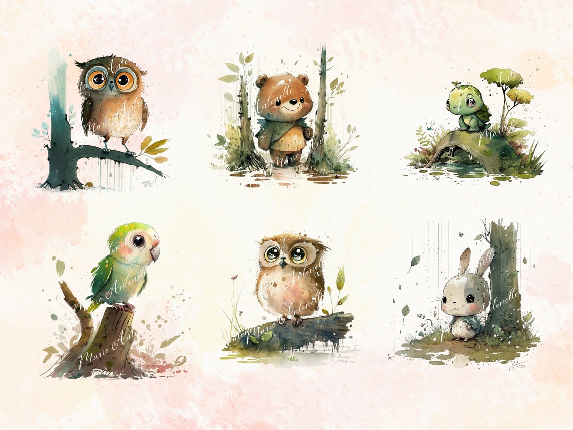 Animals in the Forest Watercolor Clipart Bundle, Digital Clipart Bundle ...