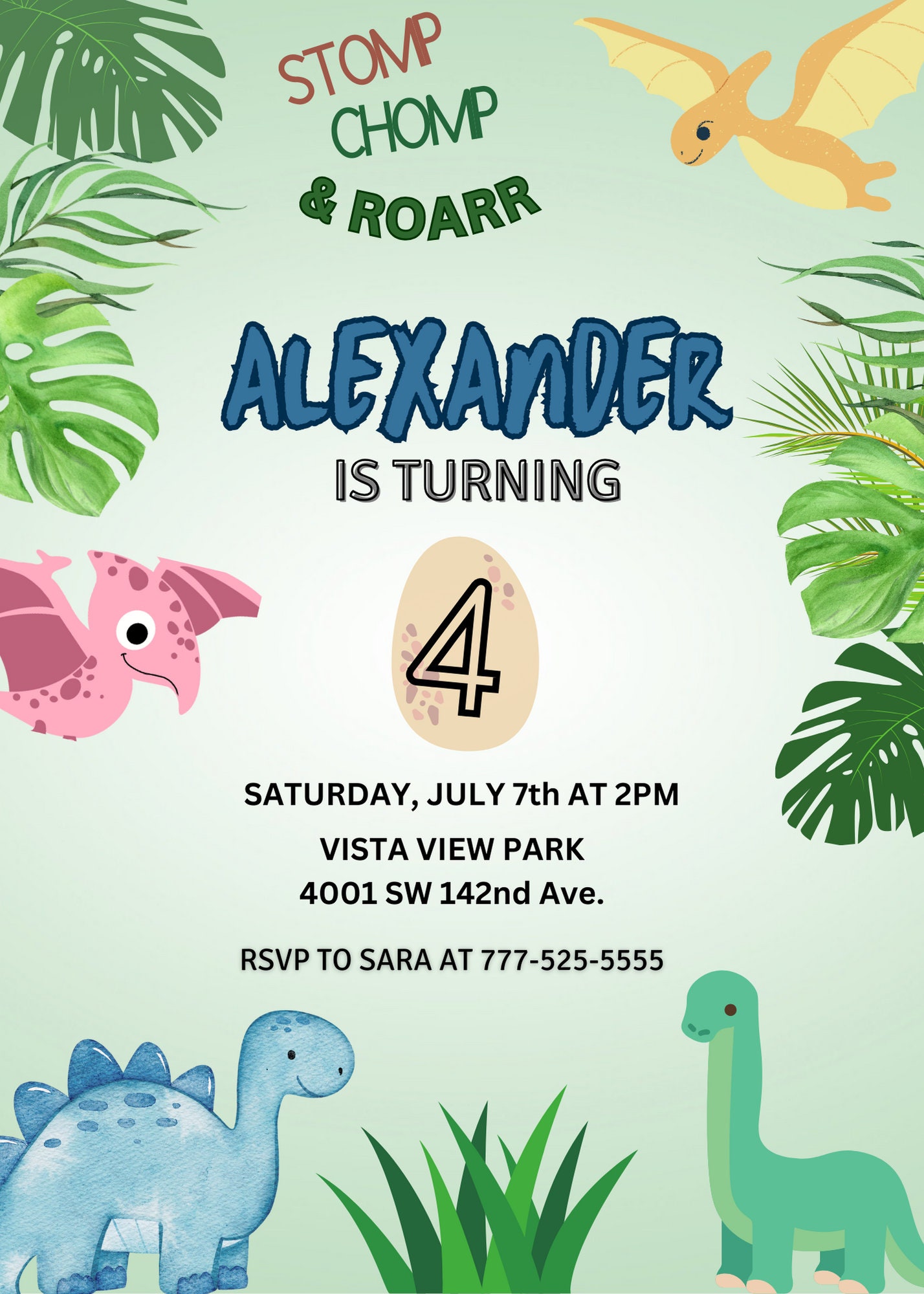 Dinosaur Invitation, Dino Party Invite, Digital Invite, Editable ...