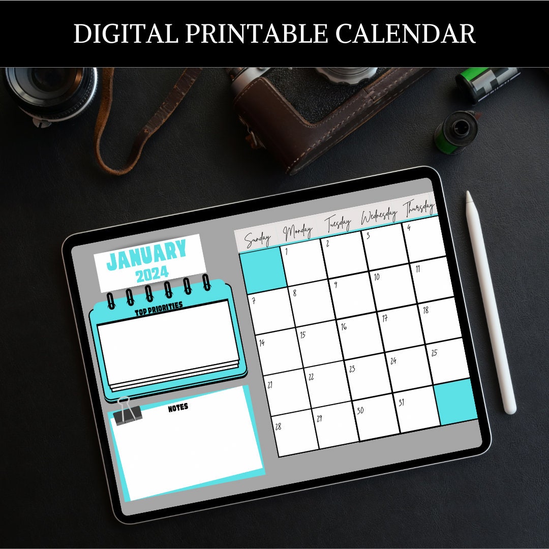 Digital Printable Calendar - Canva Calendar - 2024 Digital Calender ...