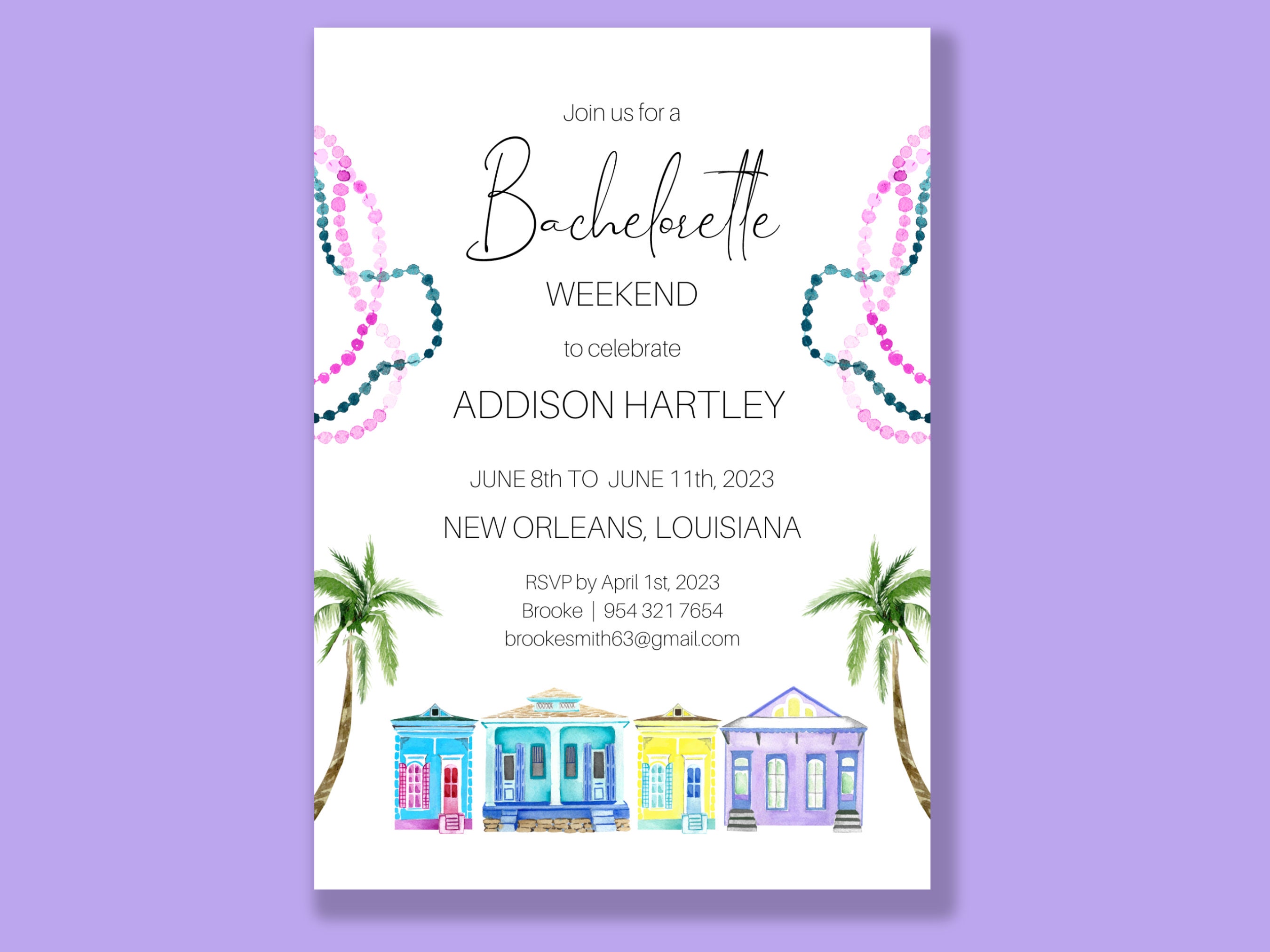 New Orleans Bach Invitation, New Orleans Bachelorette, NOLA Birthday Party, New Orleans ...