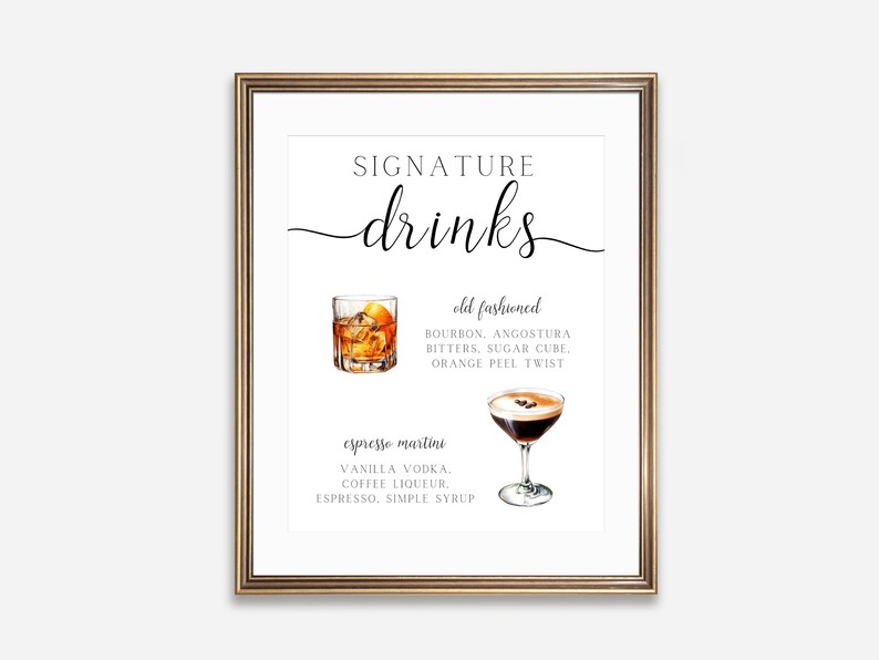 Signature Drinks Sign Template, His and Hers Signature Drinks ...