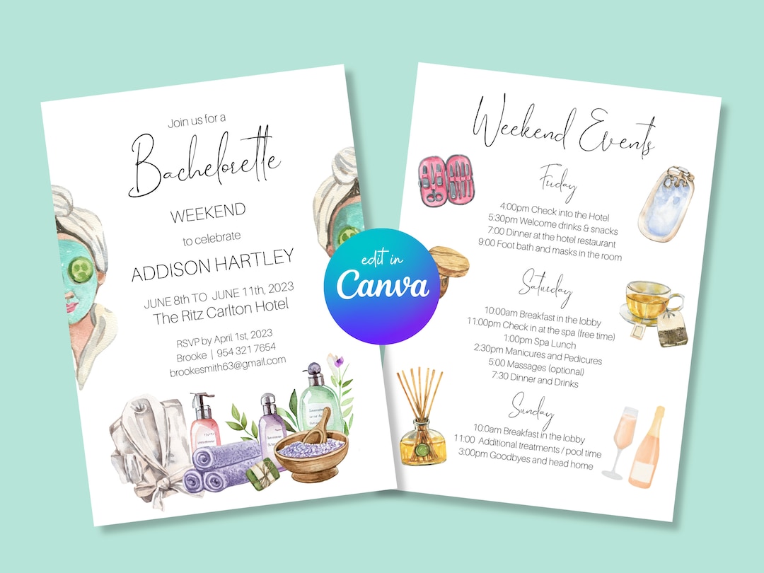 Bachelorette Spa, Spa Party, Pamper Party, Bachelorette Invitation ...