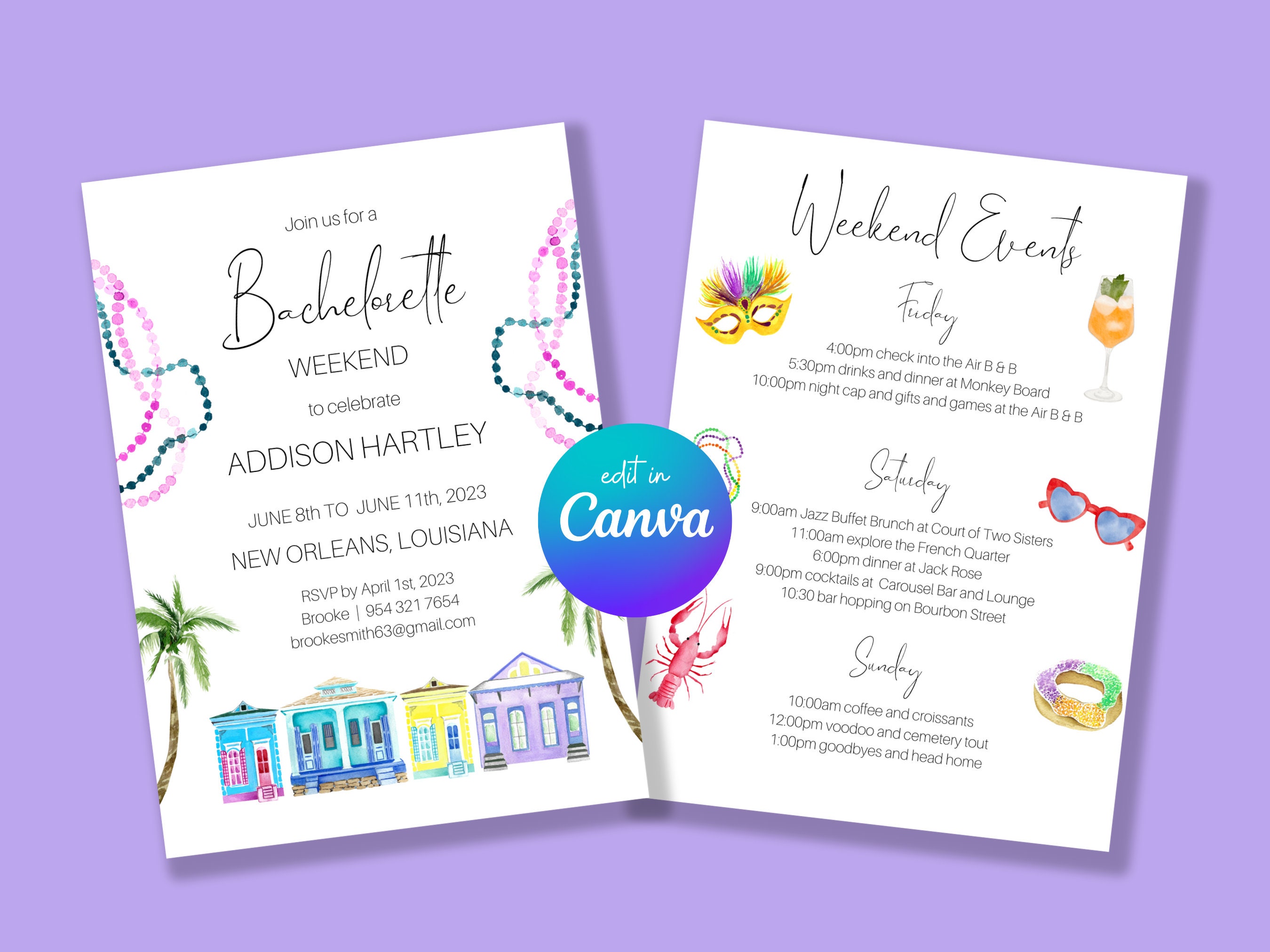 New Orleans Bach Invitation, New Orleans Bachelorette, NOLA Birthday ...