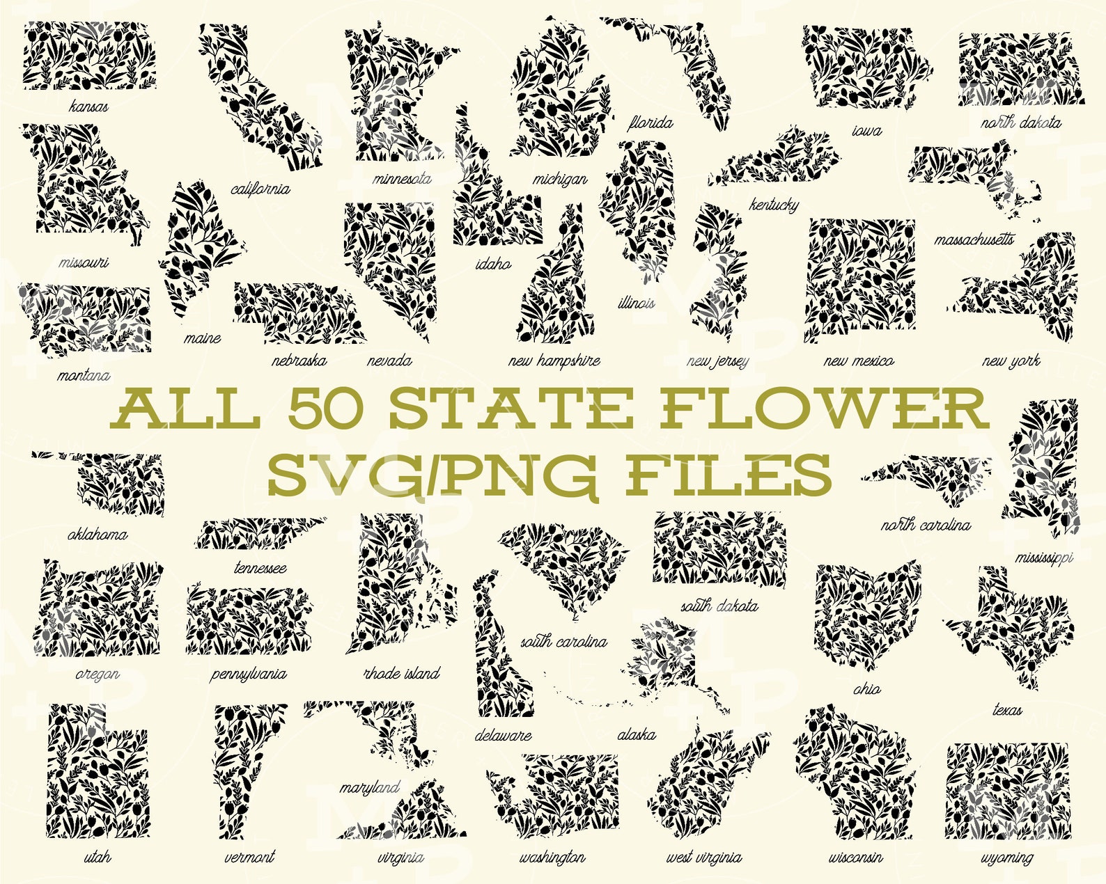All 50 State Flower Outline Svg Files, State Flower Outline Png Files ...