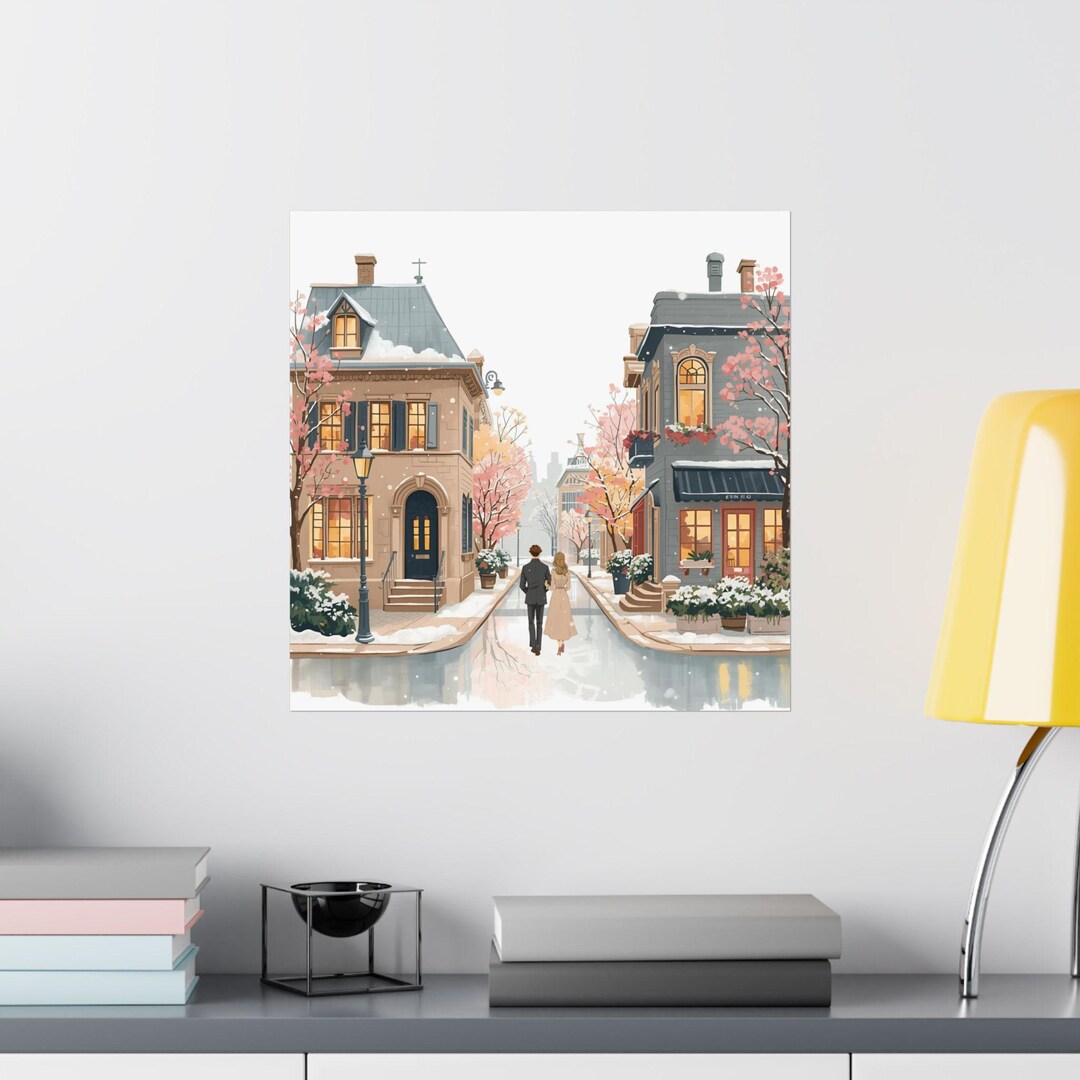Pastel Shabby Chic Urban Street Scene Matte Square Poster | Romantic ...
