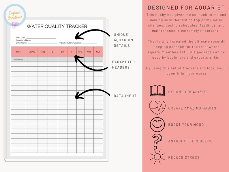 Freshwater Aquarium Maintenance Log Book: Fish Care (PDF) - Etsy