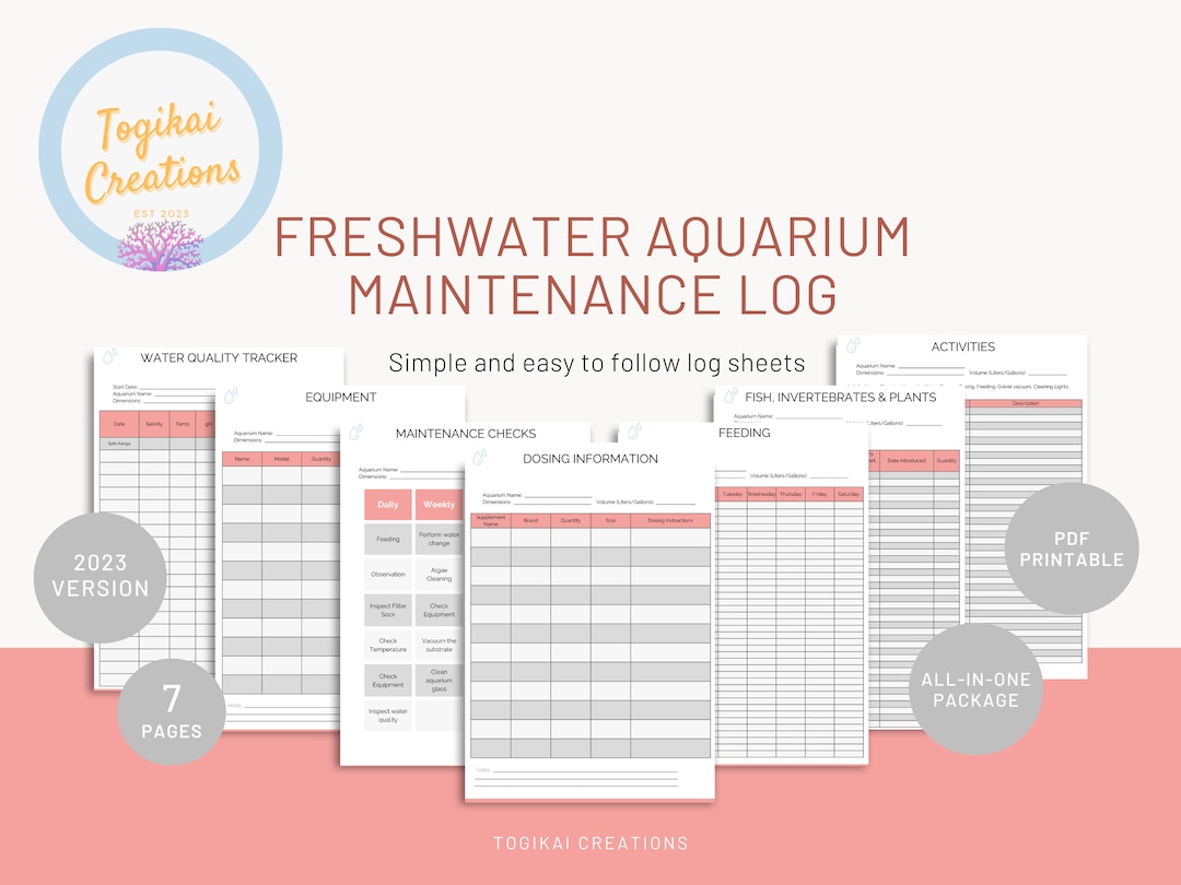 Freshwater Aquarium Maintenance Log Book: Fish Care (PDF) - Etsy