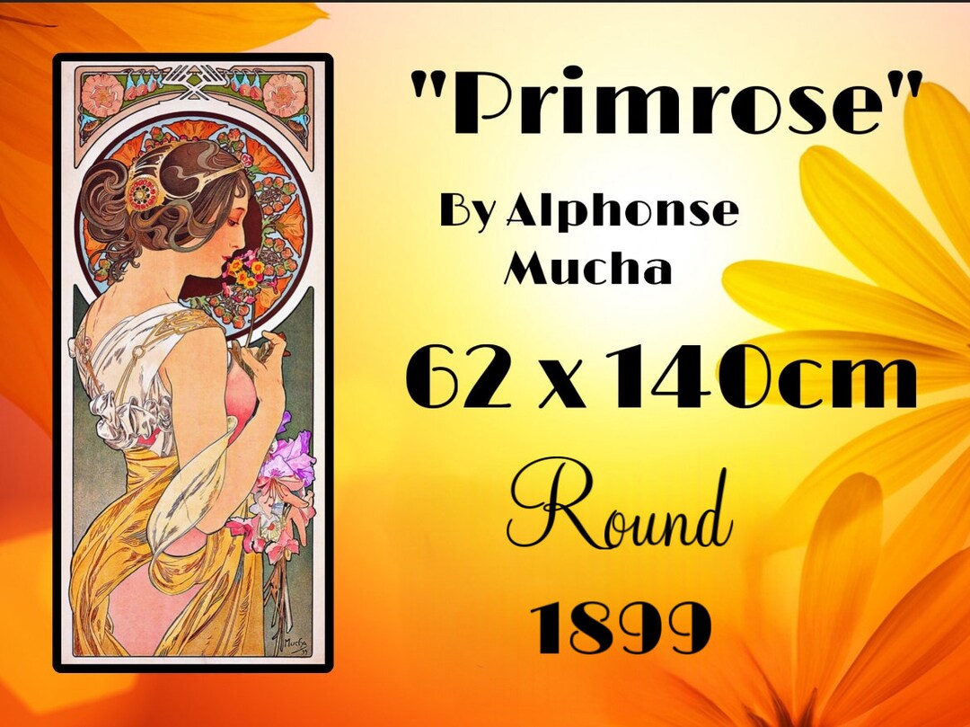Alphonse Mucha "primrose" 1899 Round *distracted by Diamonds* Diamond Painting Kit 62 X 140cm ...