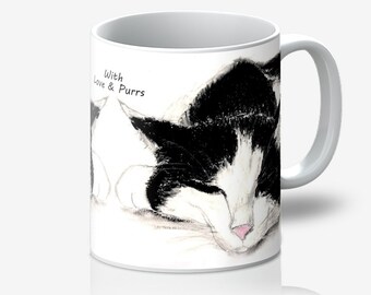 Grey Black & White Cat Mug - Etsy