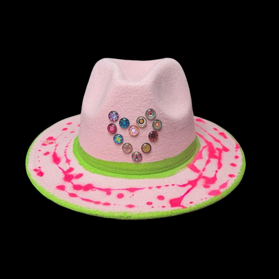 Rave Festival Hat, UV Reactive Glow Fedora, Neon Pink Blacklight ...